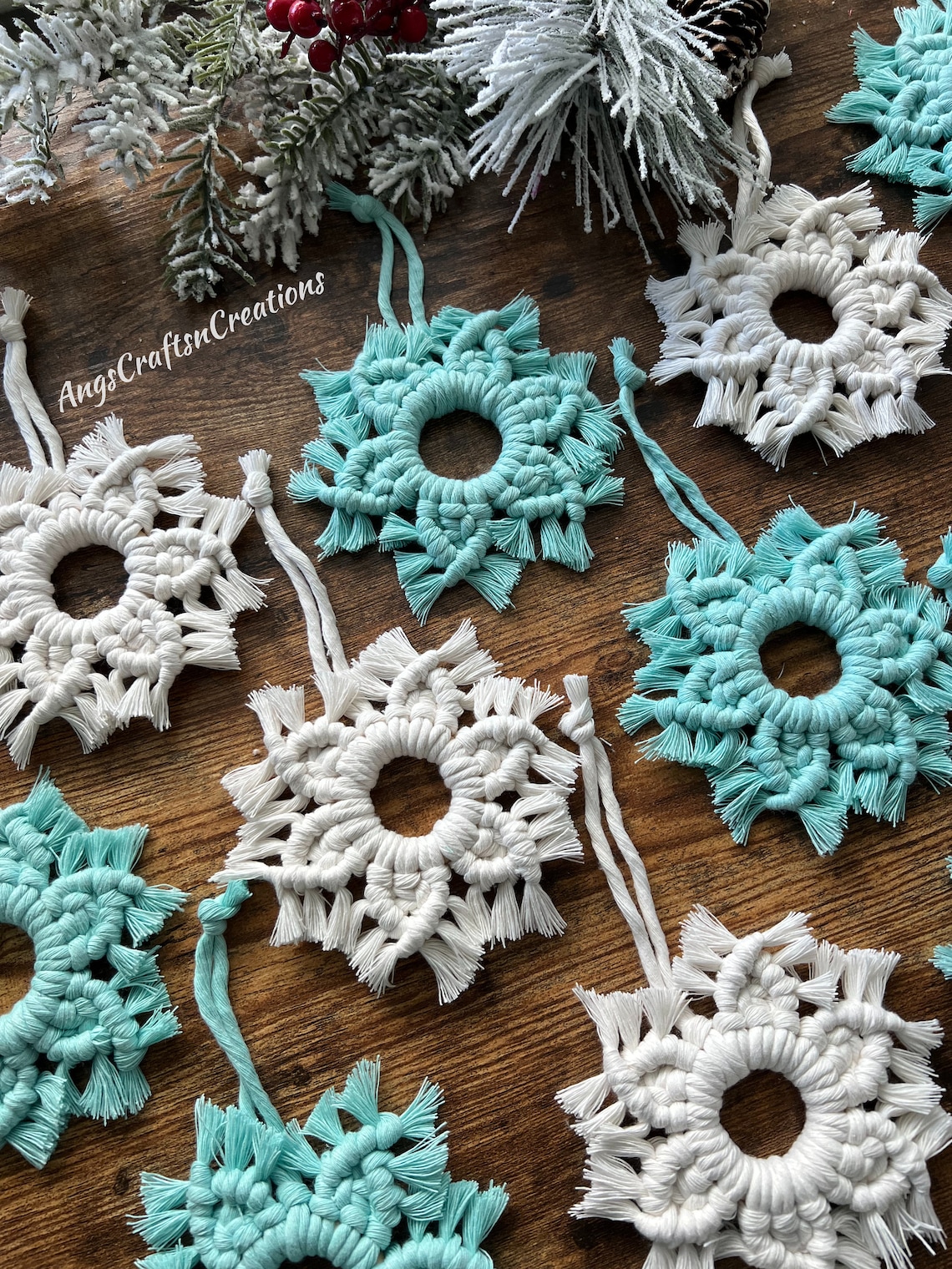 Macrame Snowflake Ornaments/wall Hanging/ Blue and White - Etsy
