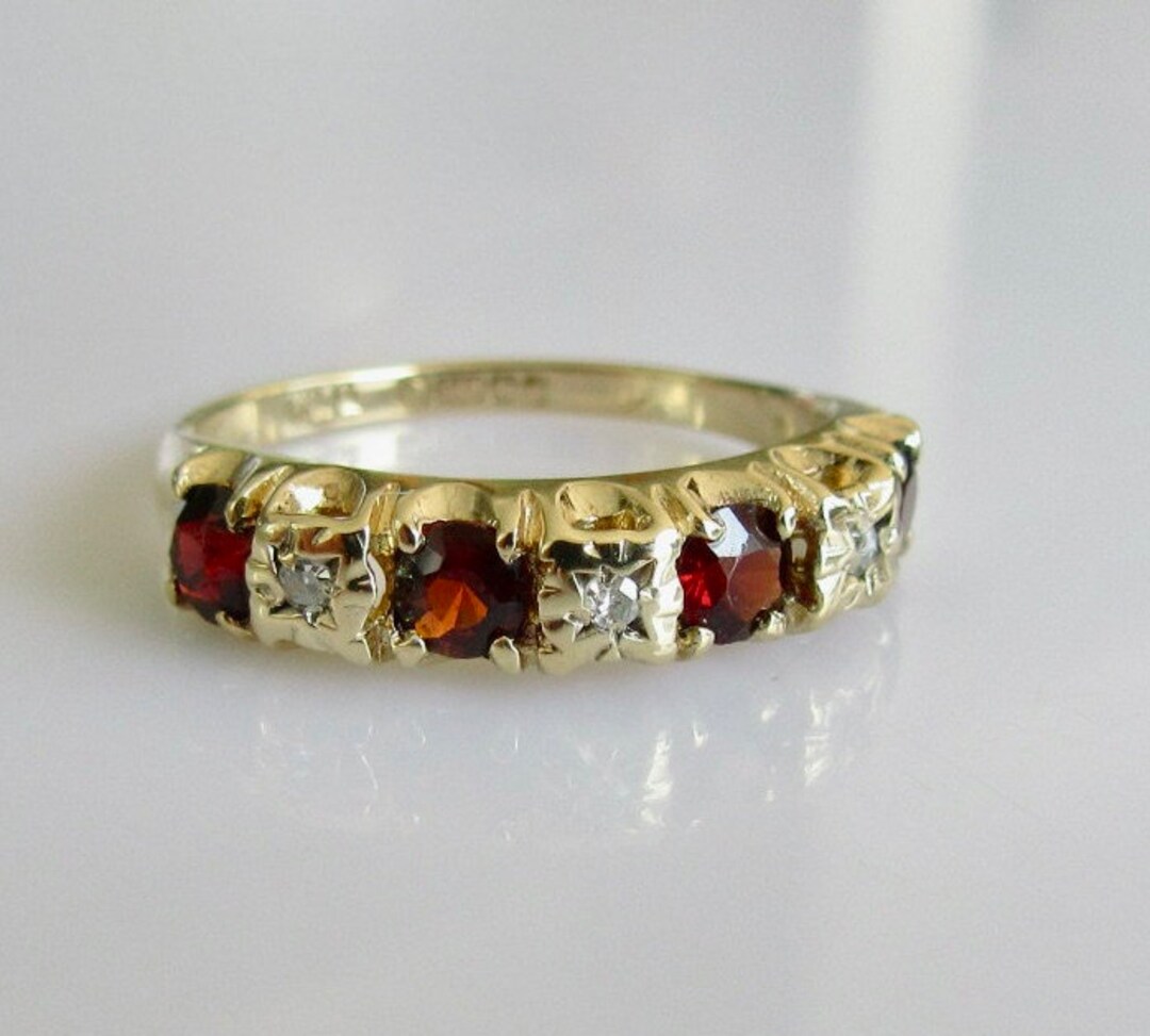9ct Gold Garnet and Diamond Half Band Ring - Etsy