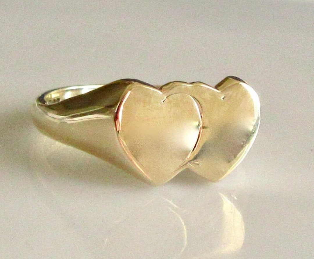 Vintage 9ct Gold Double Heart Signet Ring - Etsy