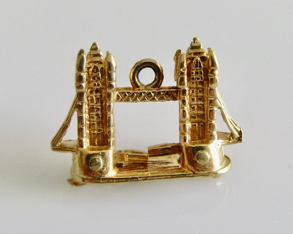Moving Tower Bridge London Vintage 9ct Gold Charm - Gem