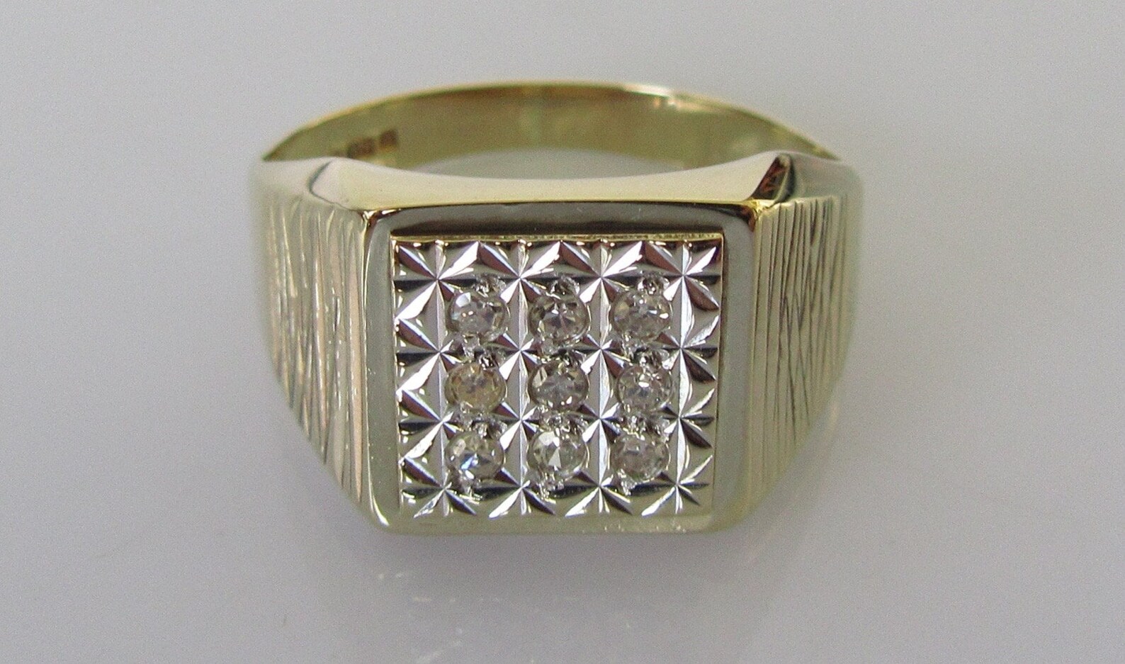9ct Gold Multi Diamond Square Faced Vintage Signet Ring - Etsy