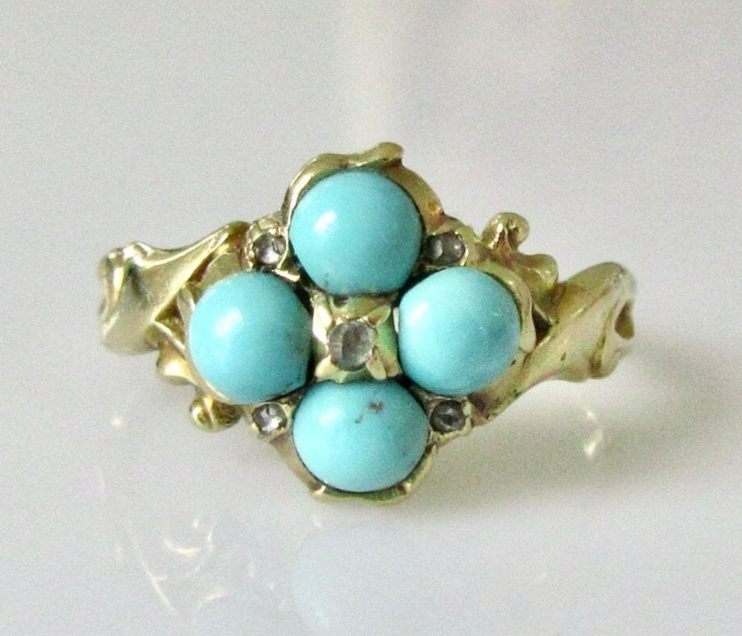 Victorian 15ct Gold Turquoise and Rose Cut Diamond Cluster Ring - Etsy