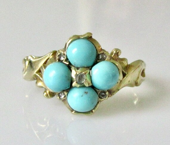 Victorian 15ct Gold Turquoise and Rose Cut Diamond Cl… - Gem
