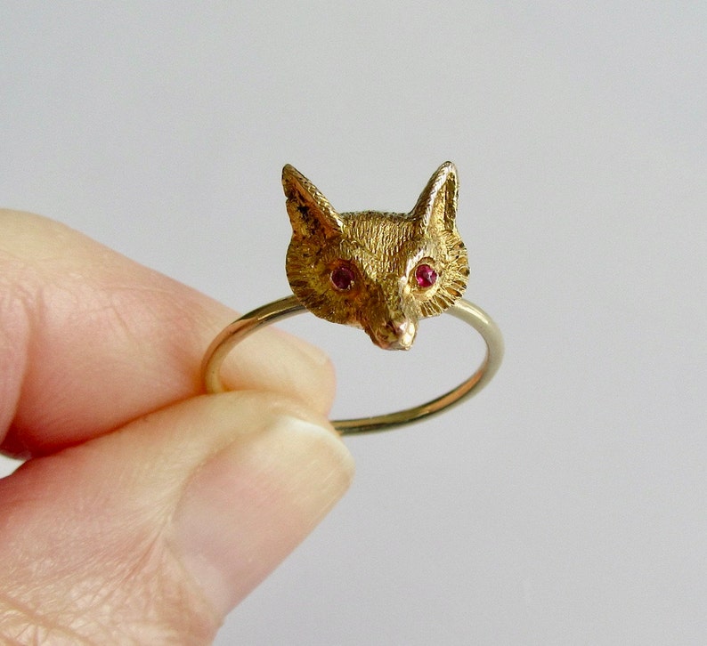 Vintage 15ct Gold Fox With Ruby Eyes Ring - Etsy