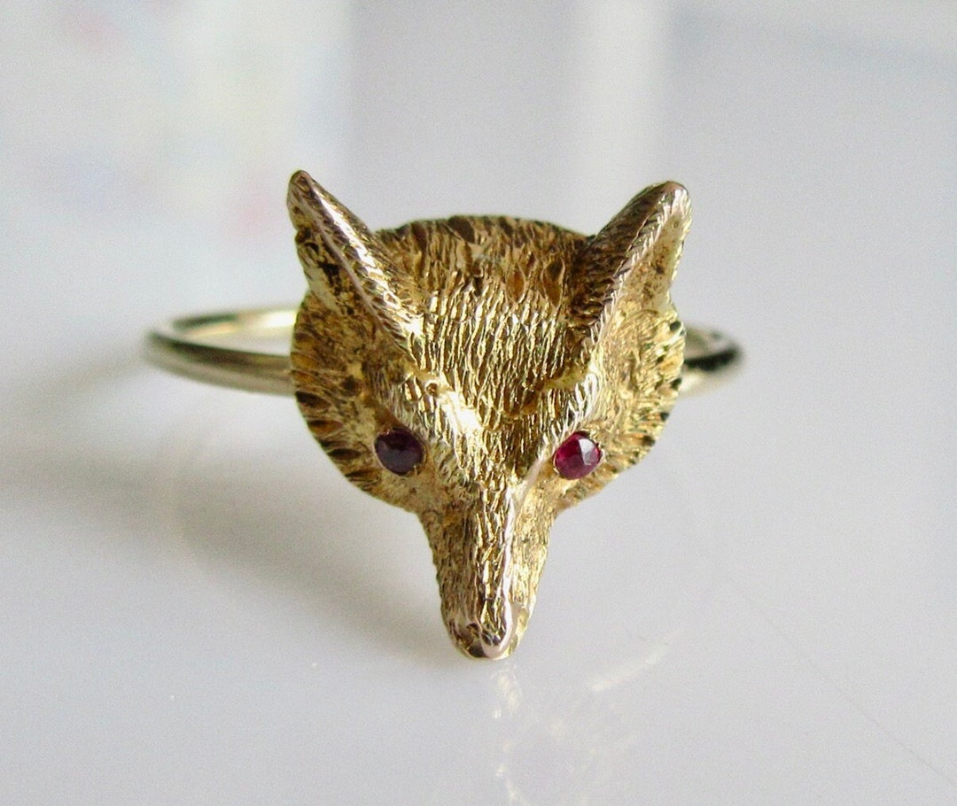 Vintage 15ct Gold Fox With Ruby Eyes Ring - Etsy