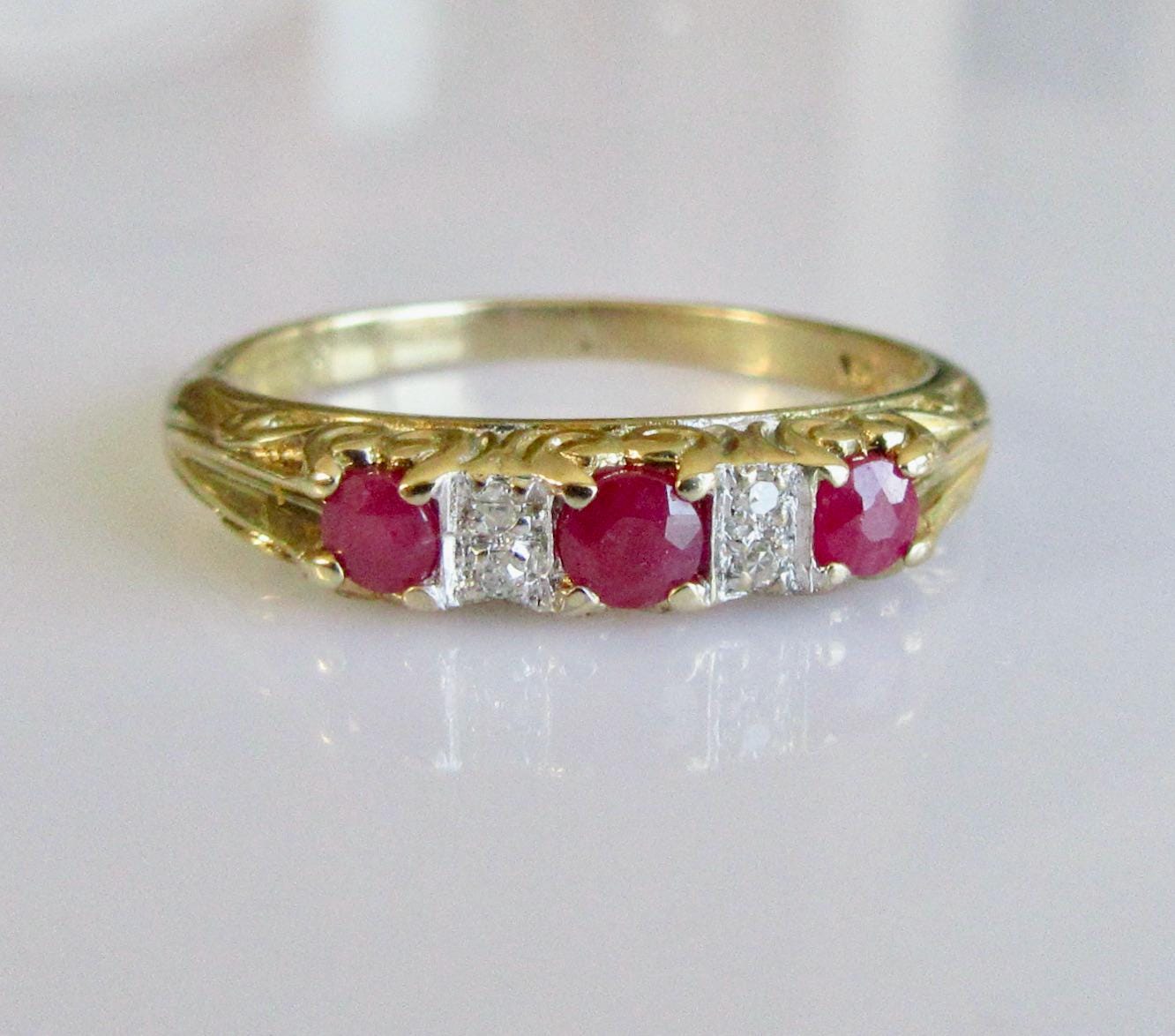 Ruby and Diamond Seven Stone 9ct Yellow Gold Ring - Etsy