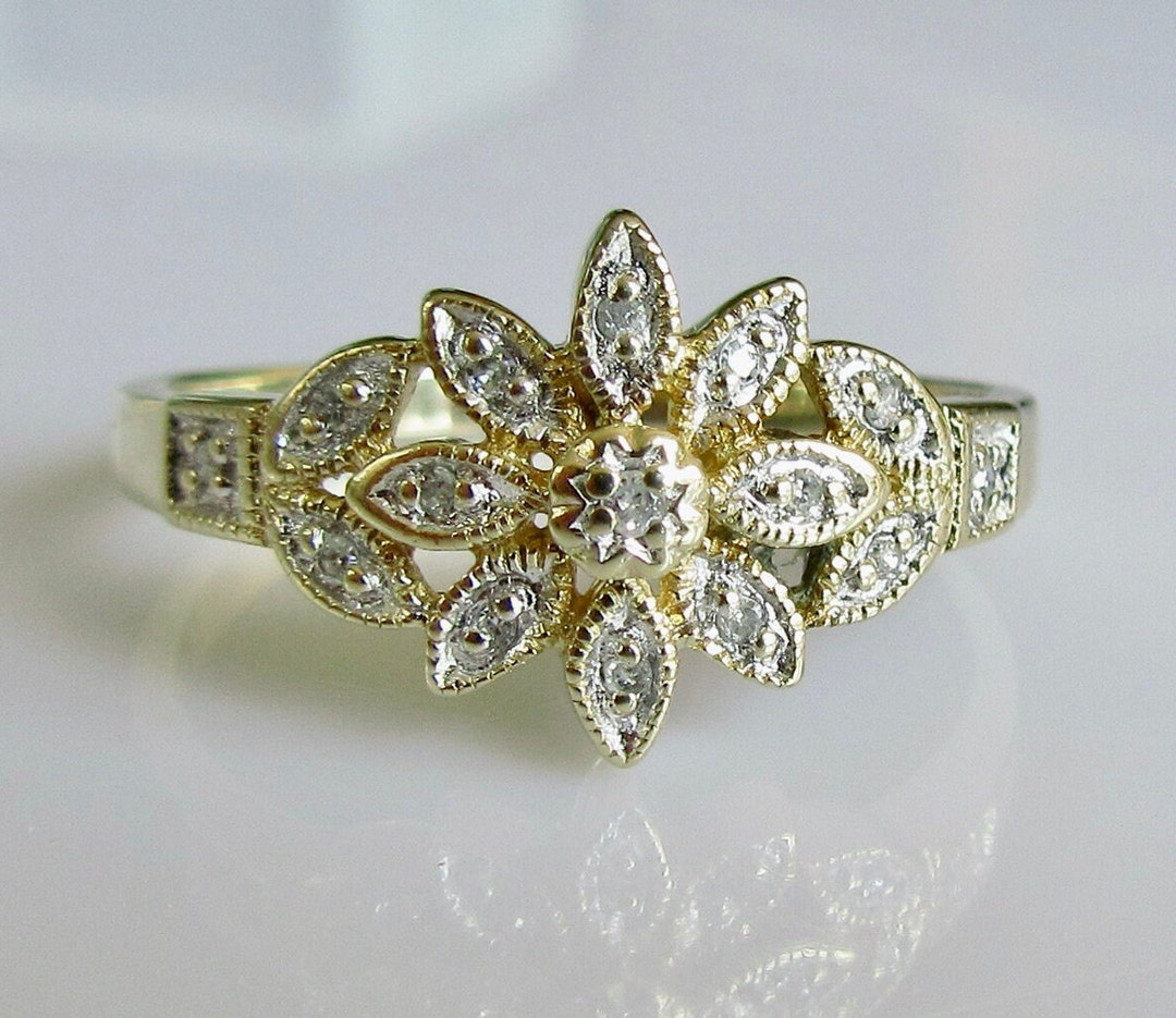 9ct Gold Multi Diamond Flower Cluster Ring - Etsy