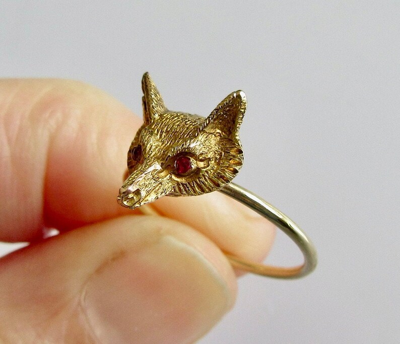 Vintage 15ct Gold Fox With Ruby Eyes Ring - Etsy