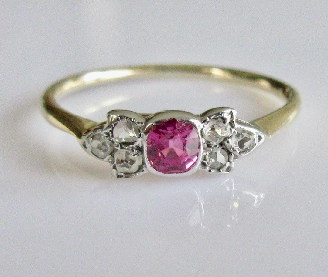 Edwardian 18ct Rose Cut Diamond and Pink Sapphire Ring - Etsy