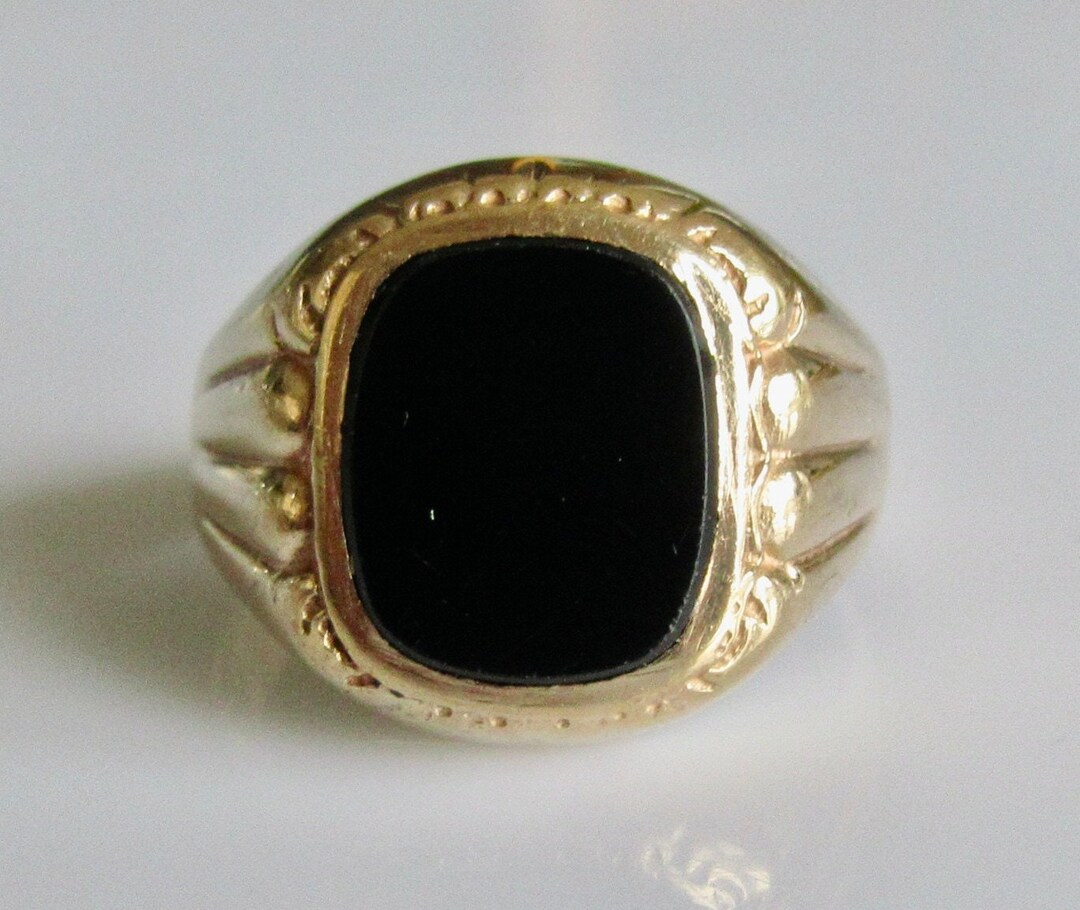 Large 9ct Gold and Black Onyx Rectangle Signet Ring - Etsy