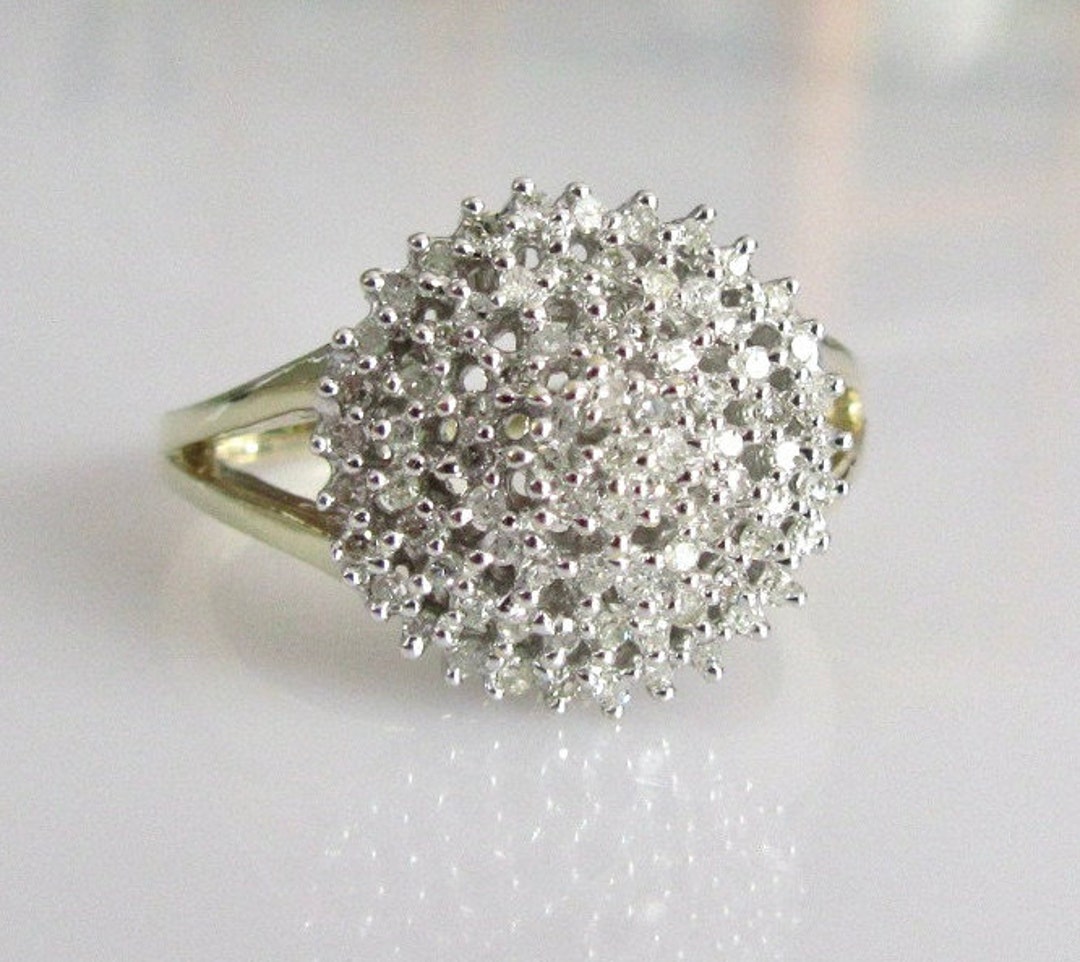 Large 9ct Gold Diamond Round Cluster Ring - Etsy