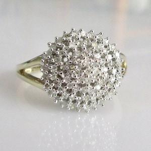 Large 9ct Gold Diamond Round Cluster Ring - Etsy