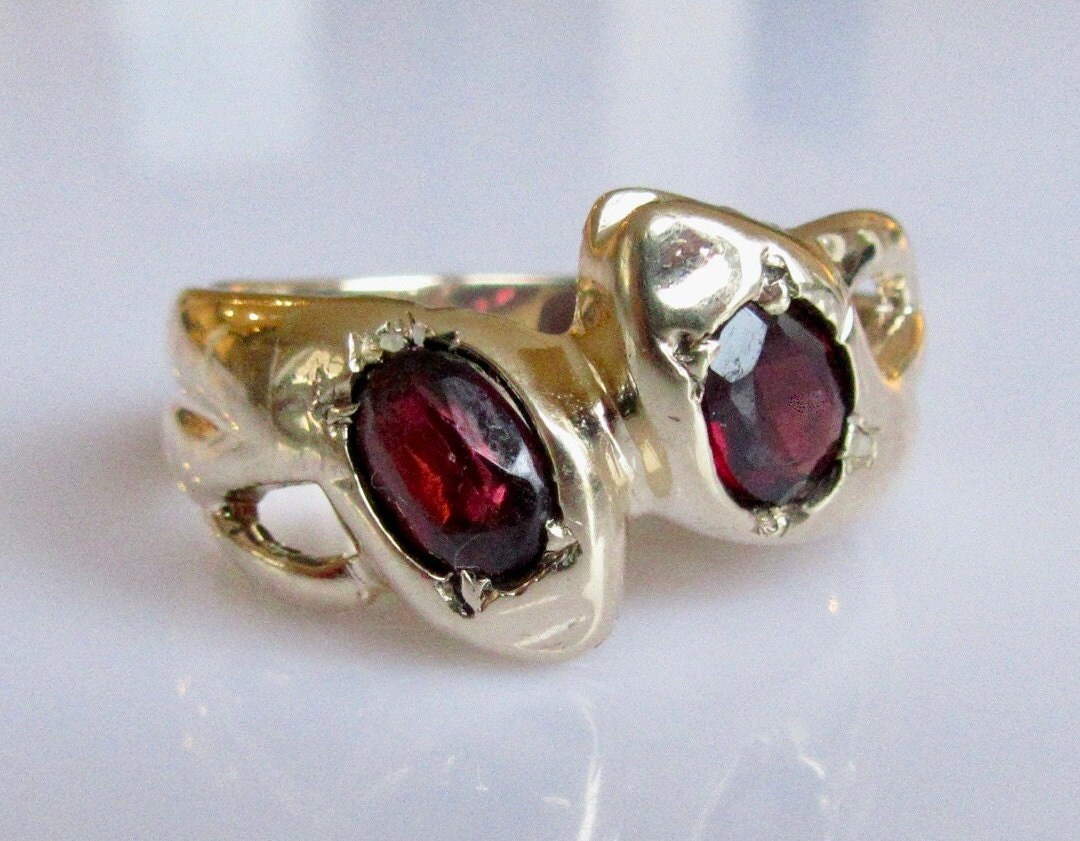 Large Vintage 9ct Gold Garnet Double Head Serpent Snake Ring - Etsy