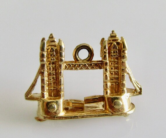Moving Tower Bridge London Vintage 9ct Gold Charm - Gem