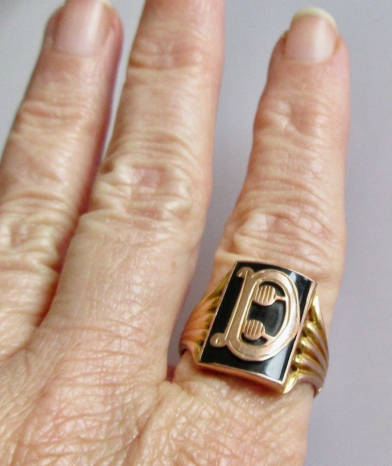 Edwardian 9ct Rose Yellow Gold Onyx Initial D Mourning Ring - Etsy