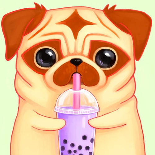 Pug Drinking Bubble Tea Art 5x7 Cute Pug Dog Kawaii Boba - Etsy Canada