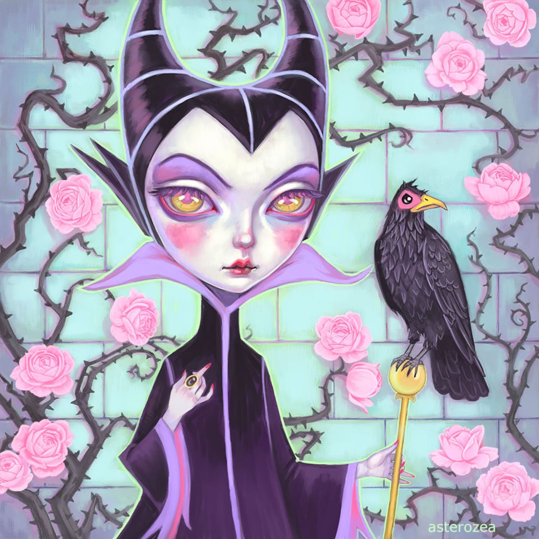 Maleficent Art Print - Pop Surrealism, Big Eyes, Painting 10x10 - Etsy