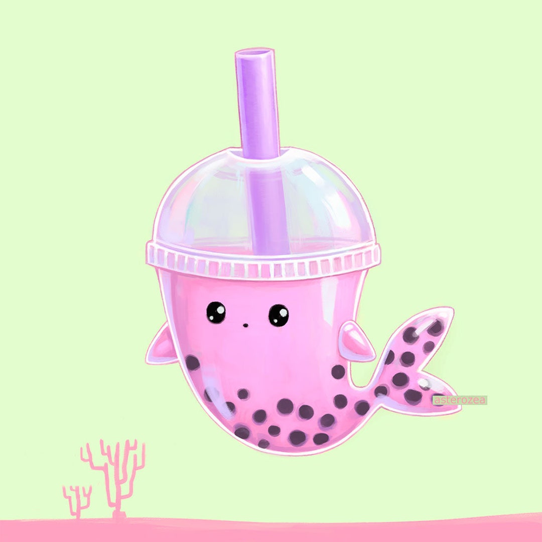 Bubble Tea Mermaid Art - 8x8 - Kawaii Boba Tea Art, Kawaii Pastel Print ...