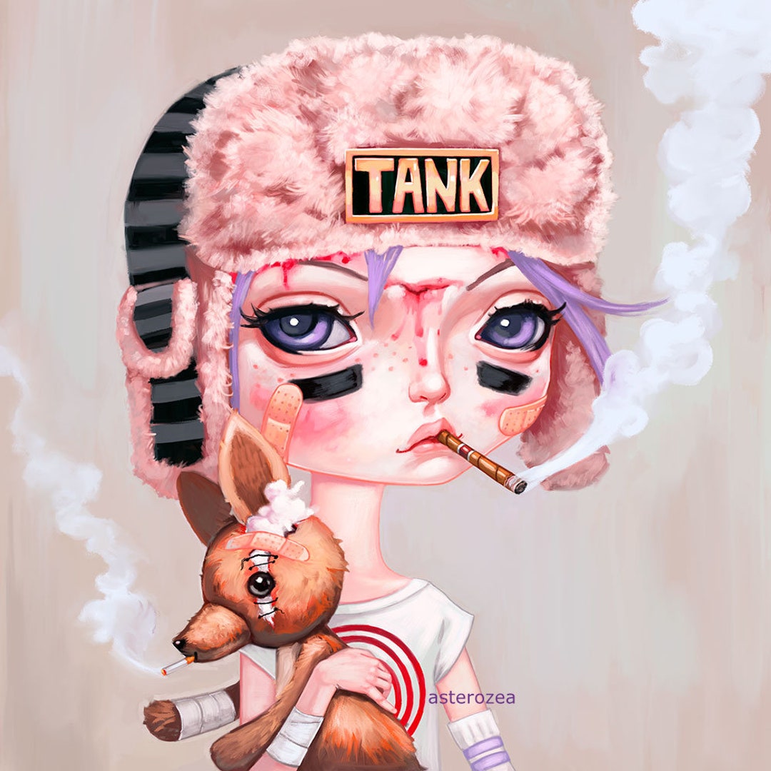 Tank Girl Art Print - Booga, Pop Surrealism, Big Eyes, Pastel Punk Art ...