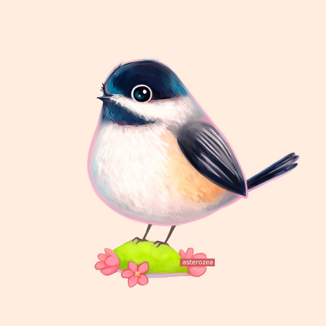 Chickadee Bird Art - Cute Bird Print, Chubby Bird Painting, Bird Lovers ...