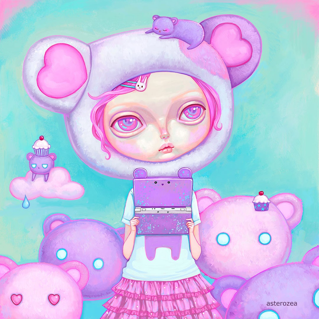 Kawaii Art Print - Pastel Kei, Fairy Kei, Pastel Pink Hair, Cute Big ...
