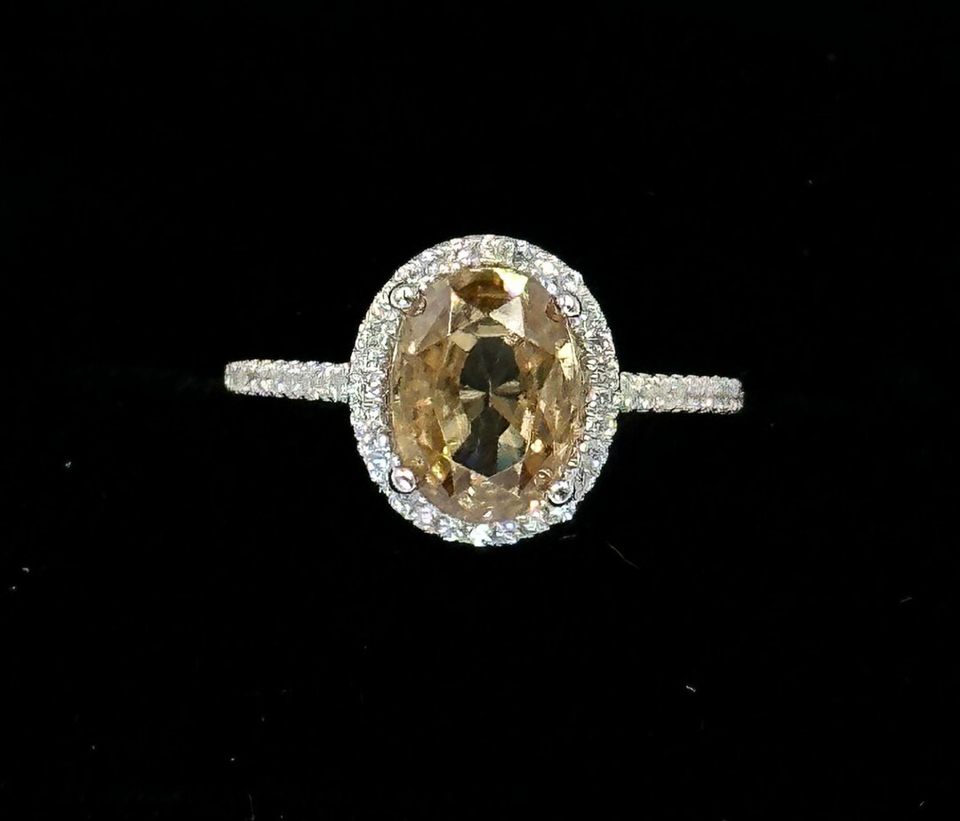 Gorgeous Large Oval Light Brown Color Genuine Zircon & White Zircon ...