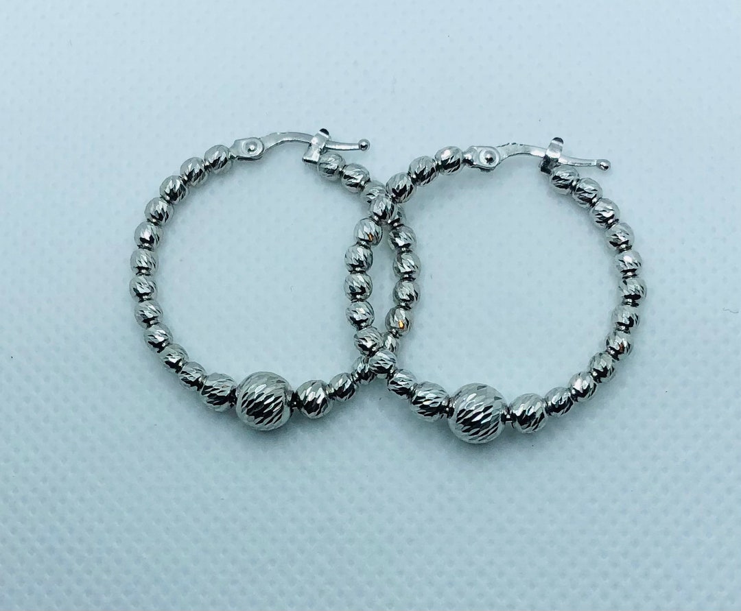 Italian Designer Silver Laser Cut Graduating Ball Hoop Earring 925 ...
