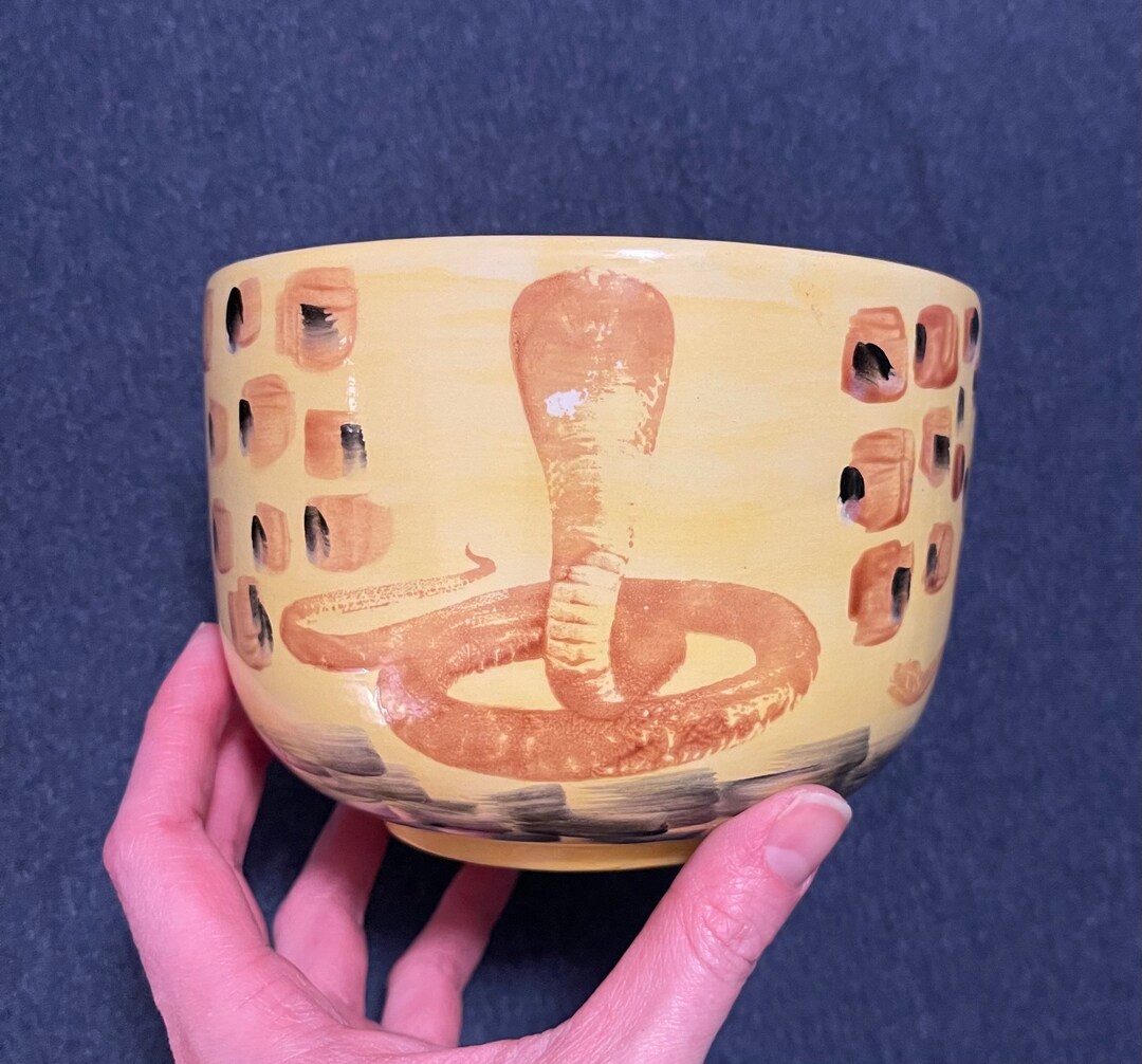 Hand Painted Ceramic Yarn Bowl Snakes and Snake Skin Pattern Yellow - Etsy