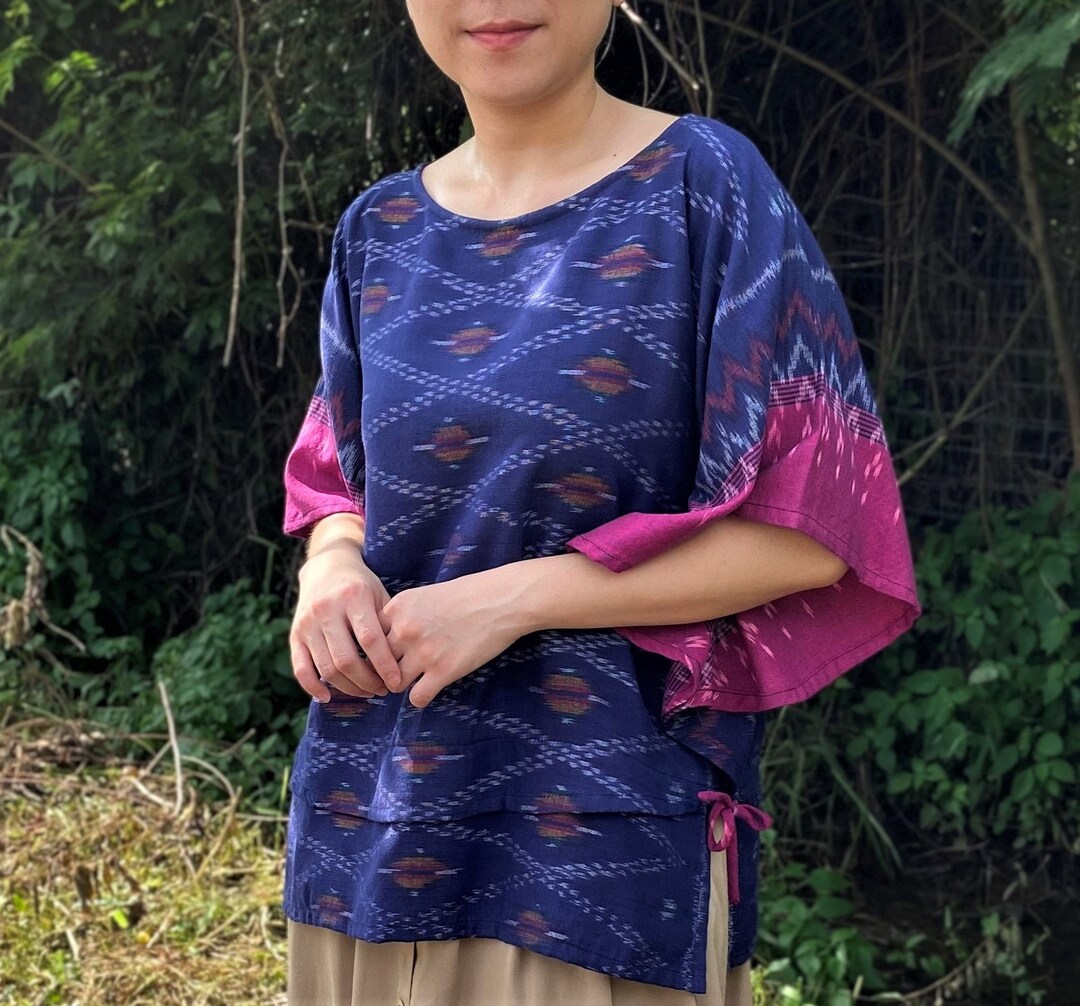 Women Blouse, Hand Woven Top, Shirt, Kimono Sleeve, Hand Dyed Clothing ...