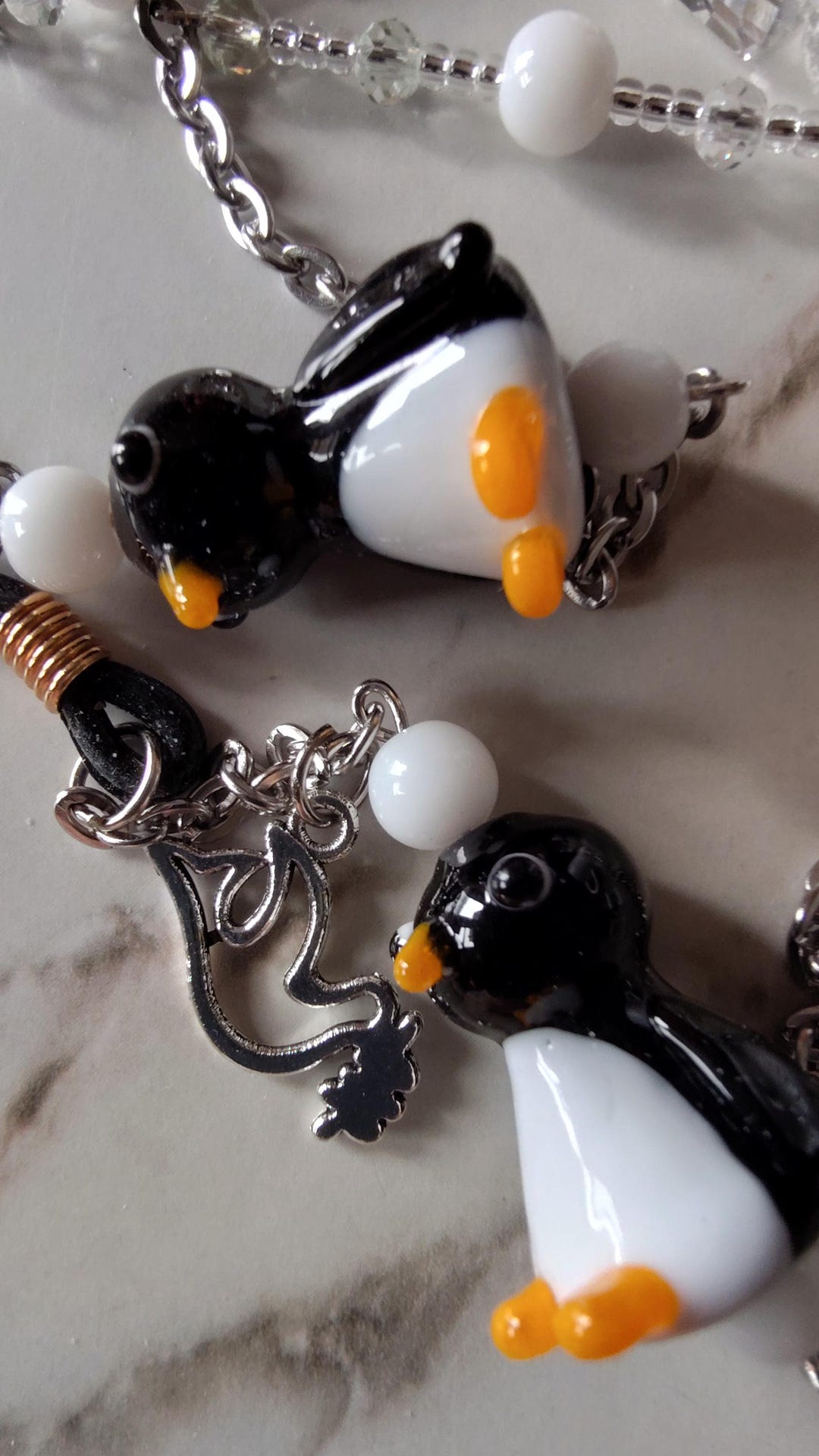 Penguin Eyeglass Chain Winter White Glass Penguin Beads Crystal Cube ...