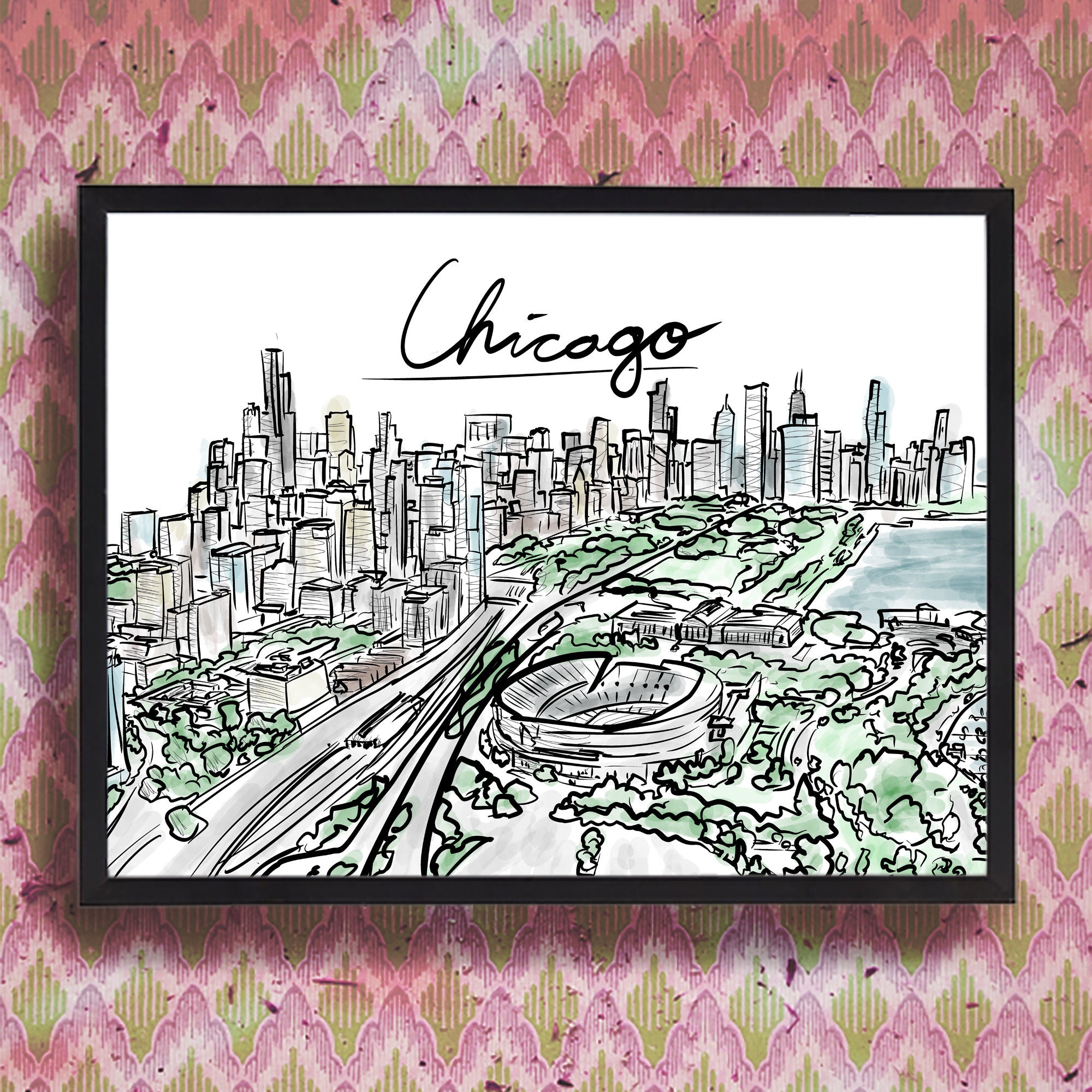 Chicago Skyline Sketch | Chicago Illustration | Art Wall Decor Print ...