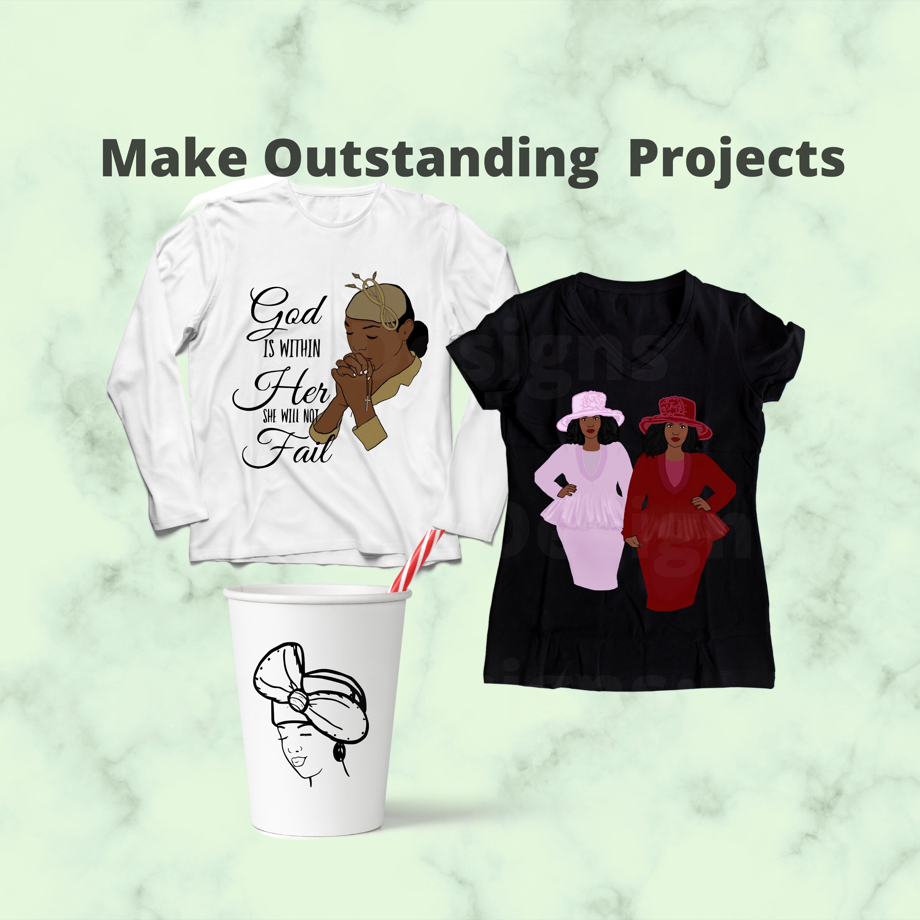 Hat Church Ladies Bundle, African American,black Women Png, Praying ...