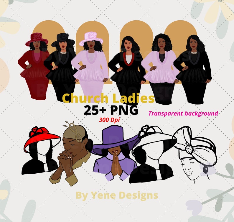 Hat Church Ladies Bundle, African American,black Women Png, Praying, Hat Church Ladies, Blessed ...