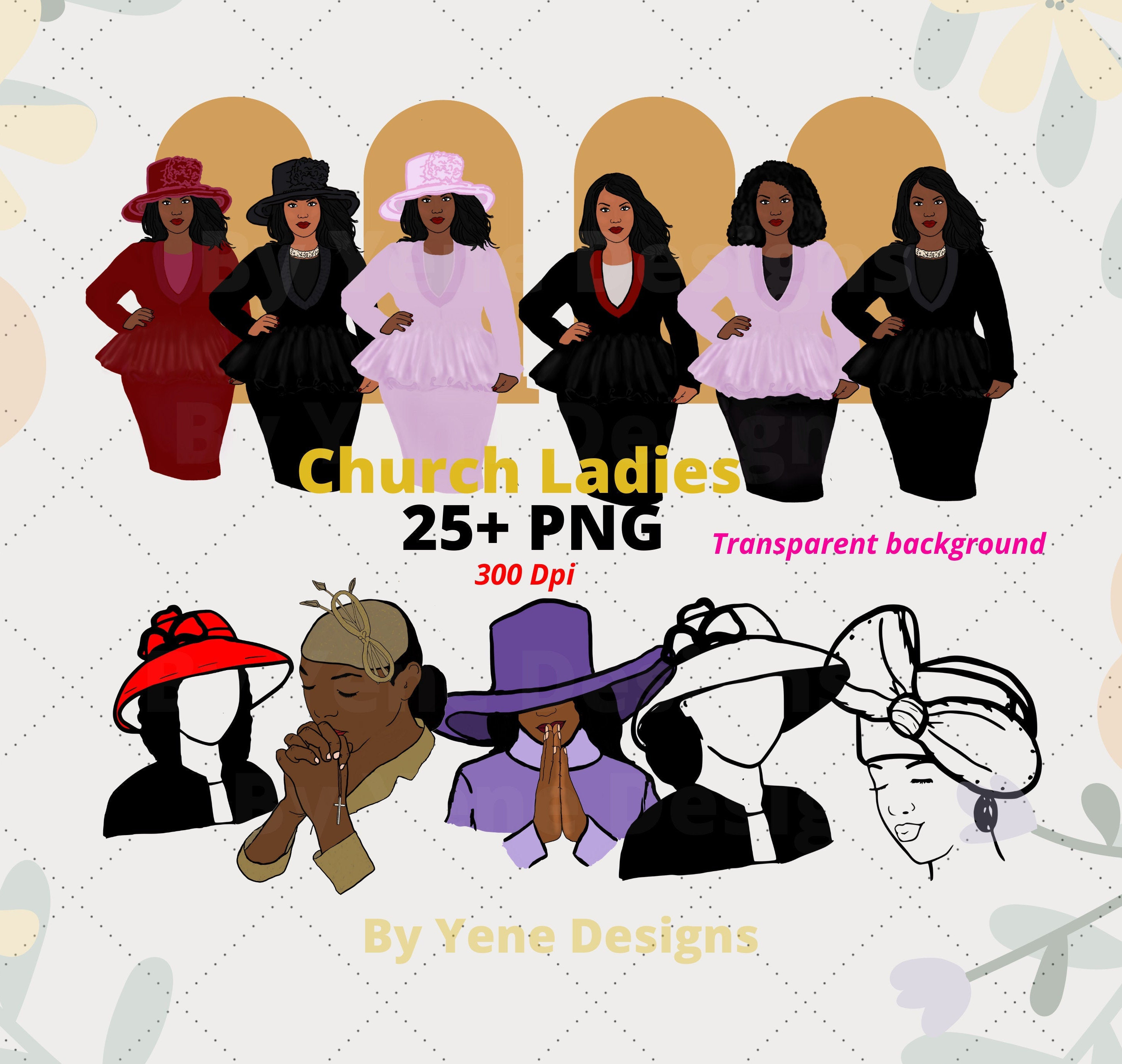 Hat Church Ladies Bundle, African American,black Women Png, Praying, Hat Church Ladies, Blessed ...