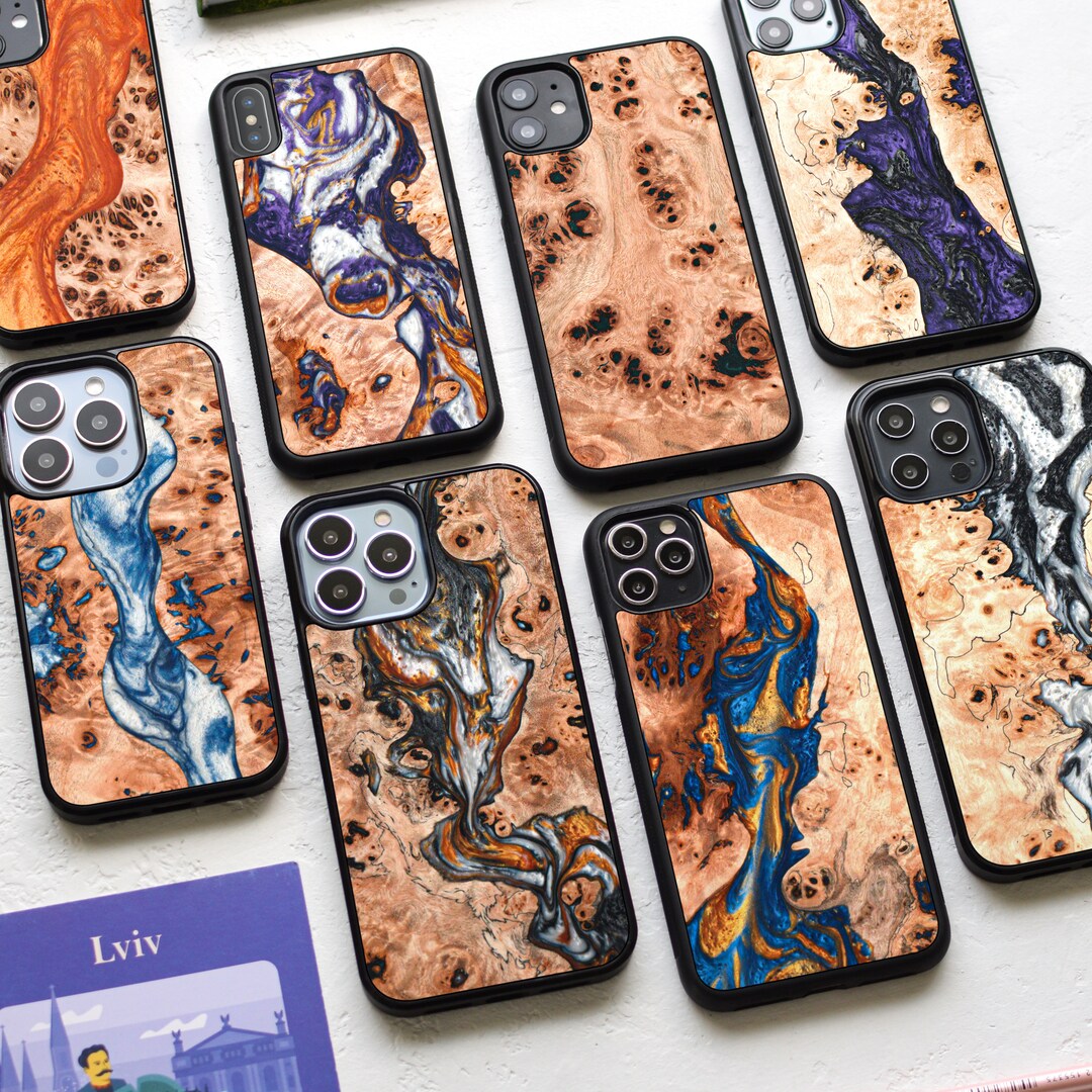 Real Wood Epoxy Resin Case for iPhone iPhone 15, 14, 13, 12, 11, XS, X ...