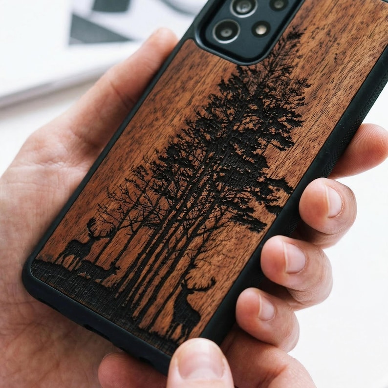 Real Wood Phone Case for Samsung A-series – Wild Forest Engraving ...