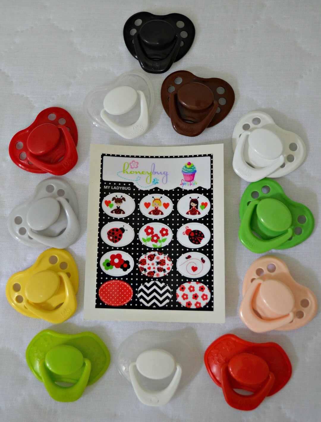 Ladybug - Honeybug KIT Makes (12) Magnetic Pacifiers for REBORN or ... Ladybug - Honeybug KIT Makes (12) Magnetic Pacifiers for REBORN or ...
