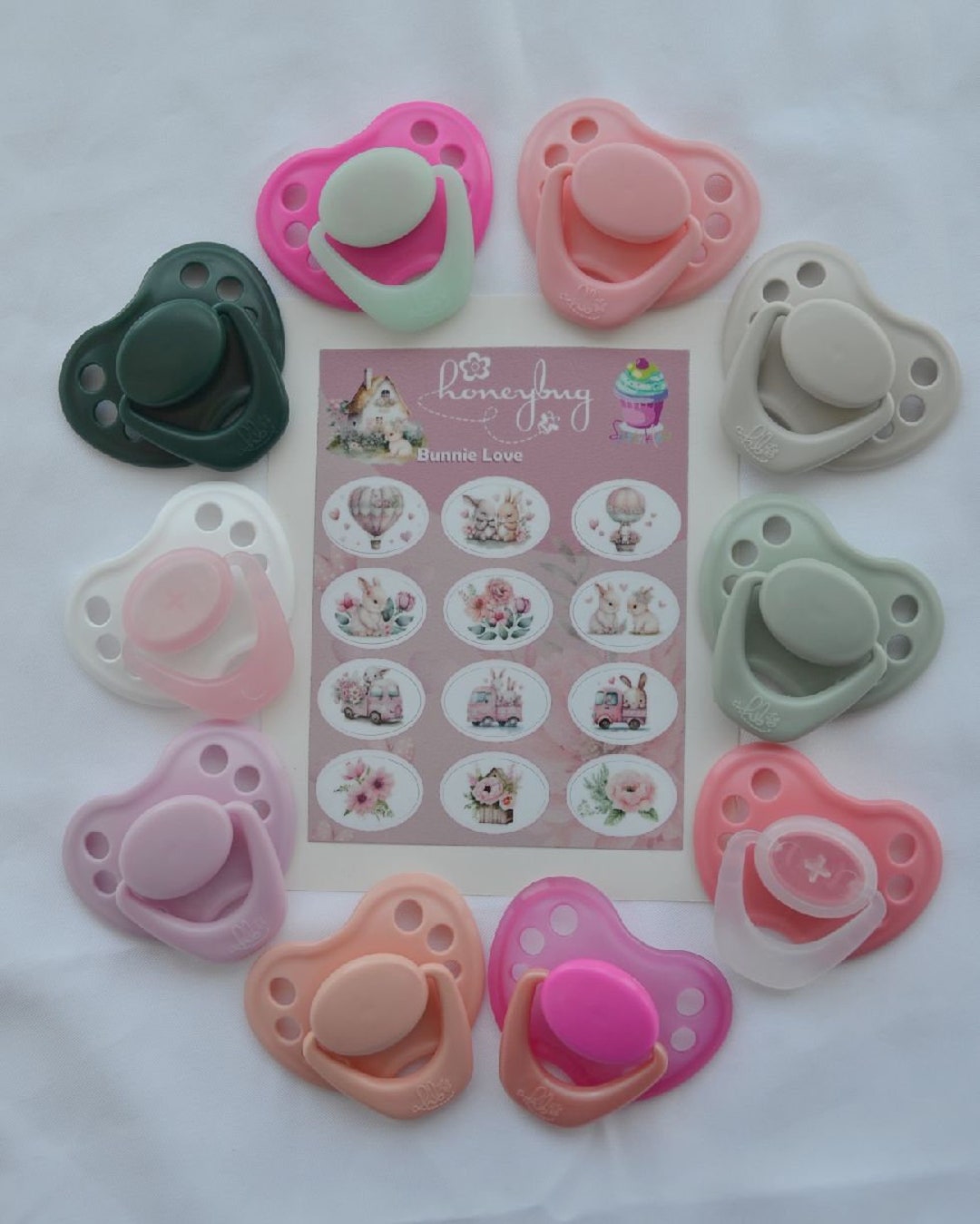 Bunnies - Honeybug KIT Makes (10) Magnetic Pacifiers for REBORN or ... Bunnies - Honeybug KIT Makes (10) Magnetic Pacifiers for REBORN or ...