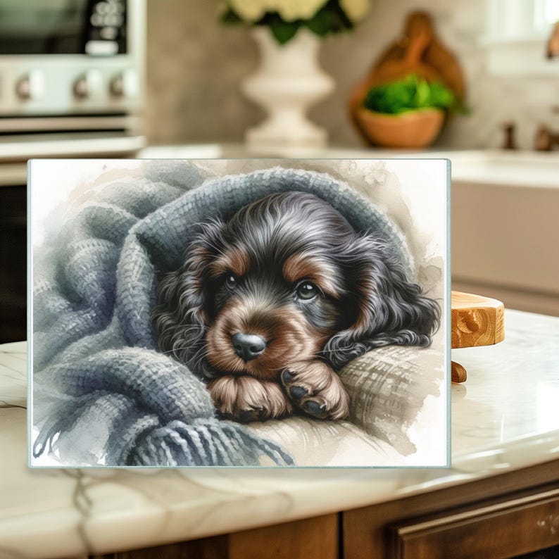 Puppy Love Glass Cutting Board With UV Print and Varnish Layer, Boxer ...