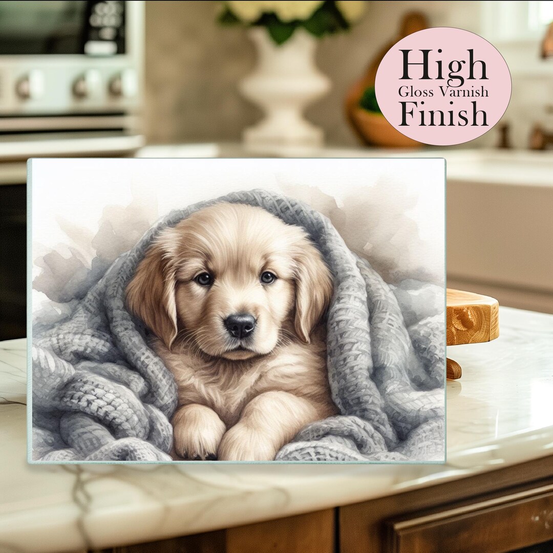 Puppy Love Glass Cutting Board With UV Print and Varnish Layer, Boxer ...