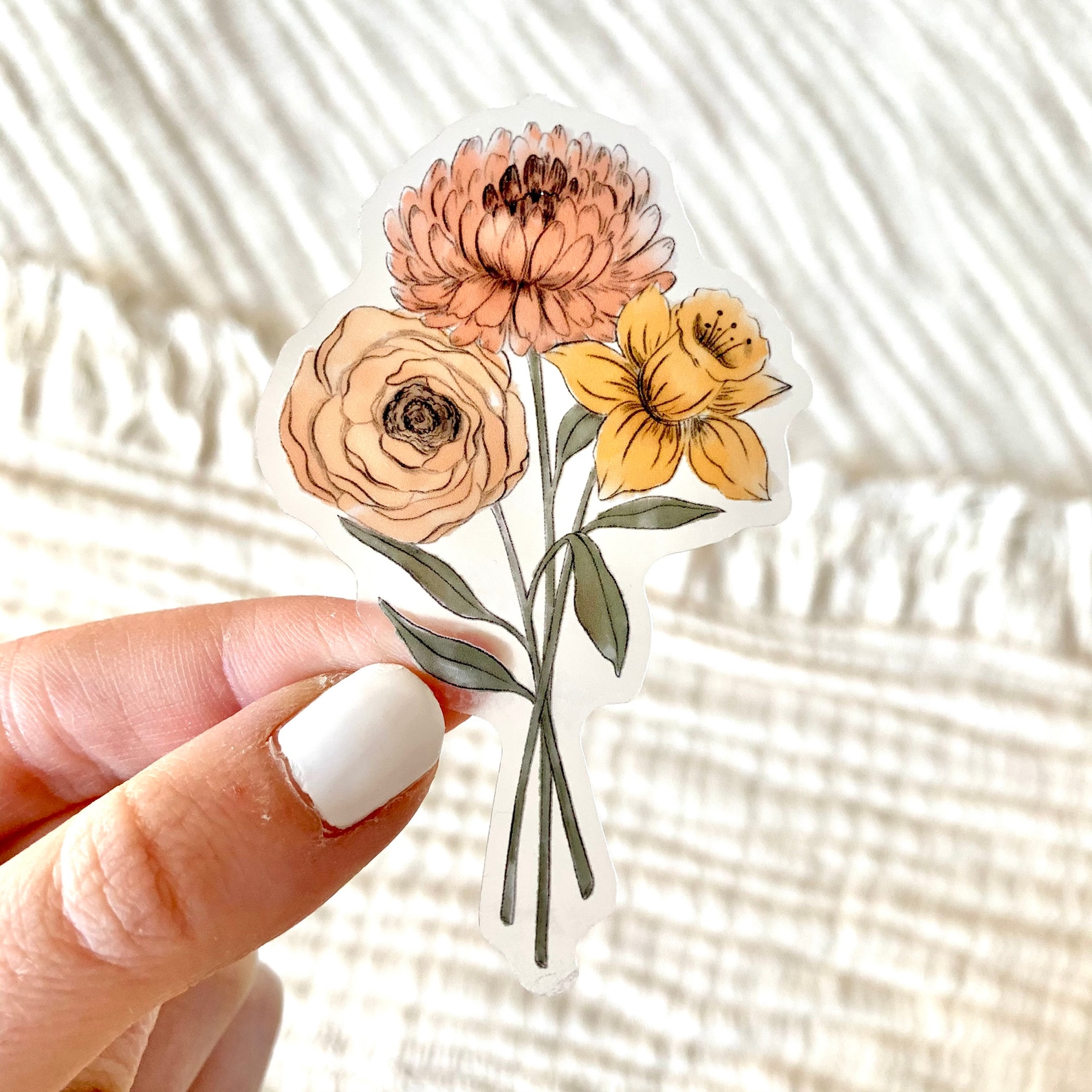 Clear Daffodil and Chrysanthemum Sticker 3x2 In. - Etsy