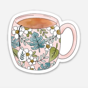 Pink Tea Mug Sticker, 2.5x2.25in. - Etsy