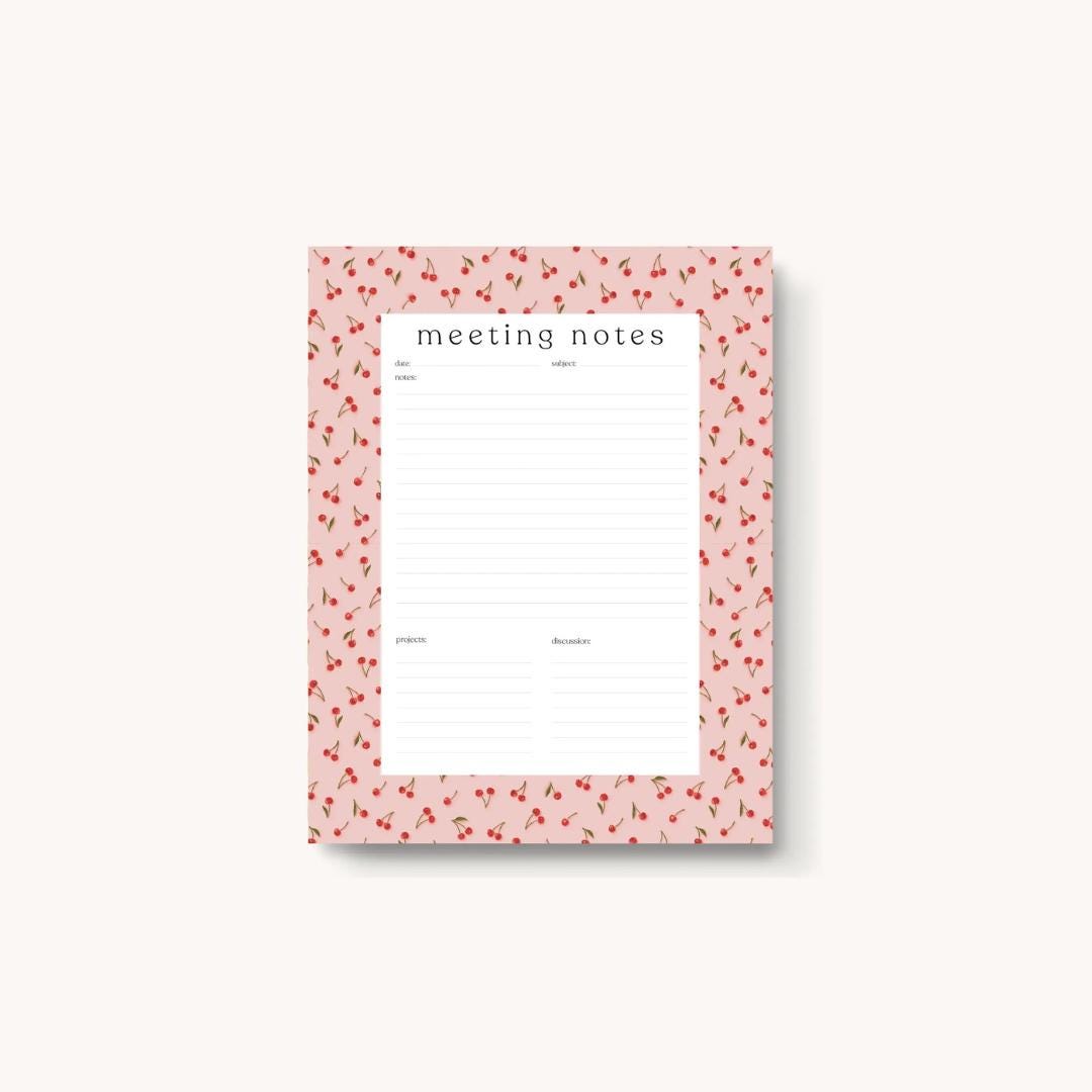 Painted Cherries Meeting Notes Notepad, 11x8.5" - Etsy