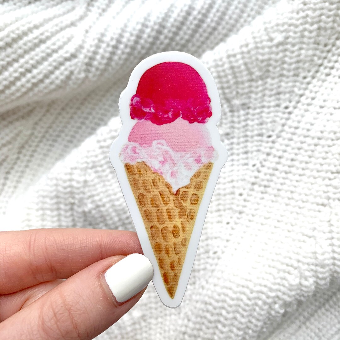 Pink Ice Cream Cone Sticker, 3x1.25in. - Etsy