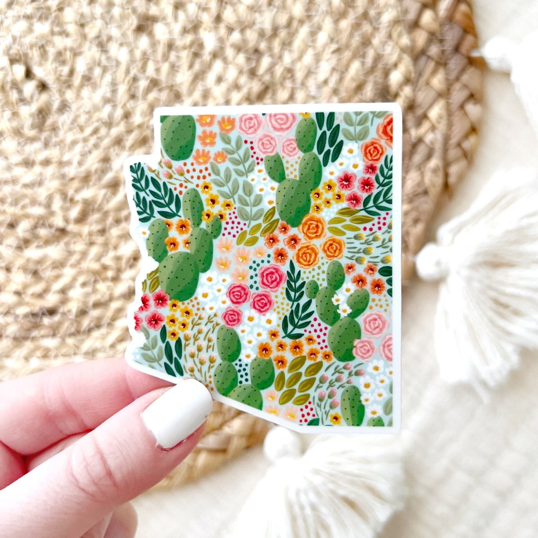 Arizona Cactus Blooms State Sticker, 3x2.5in. - Etsy