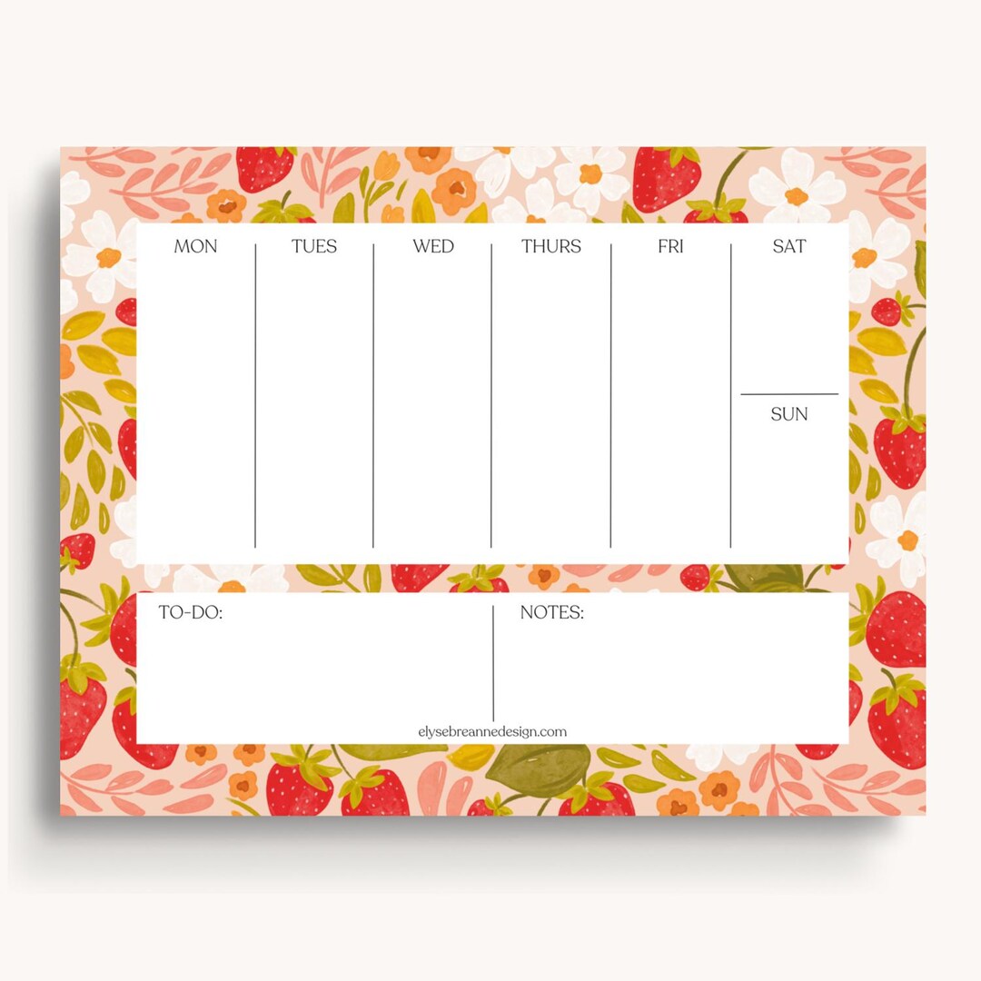 Strawberry Patch Weekly Planner Notepad, 8.5x11 In. - Etsy