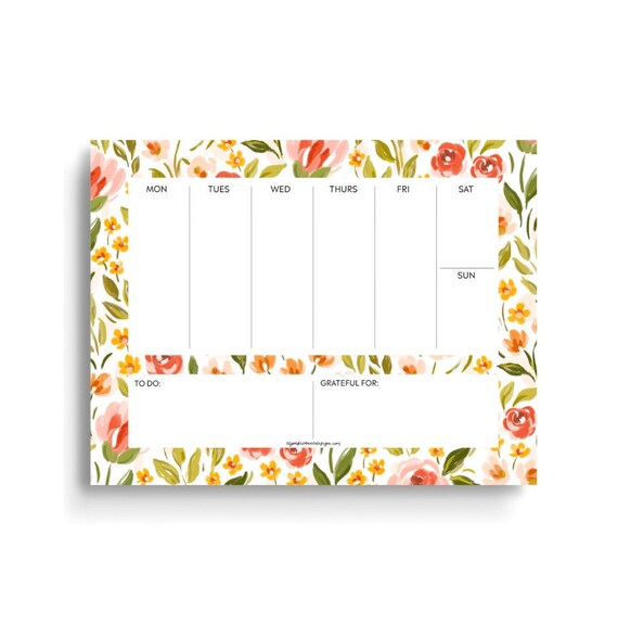 Spring Garden Weekly Planner Notepad 8.5x11 In. - Etsy