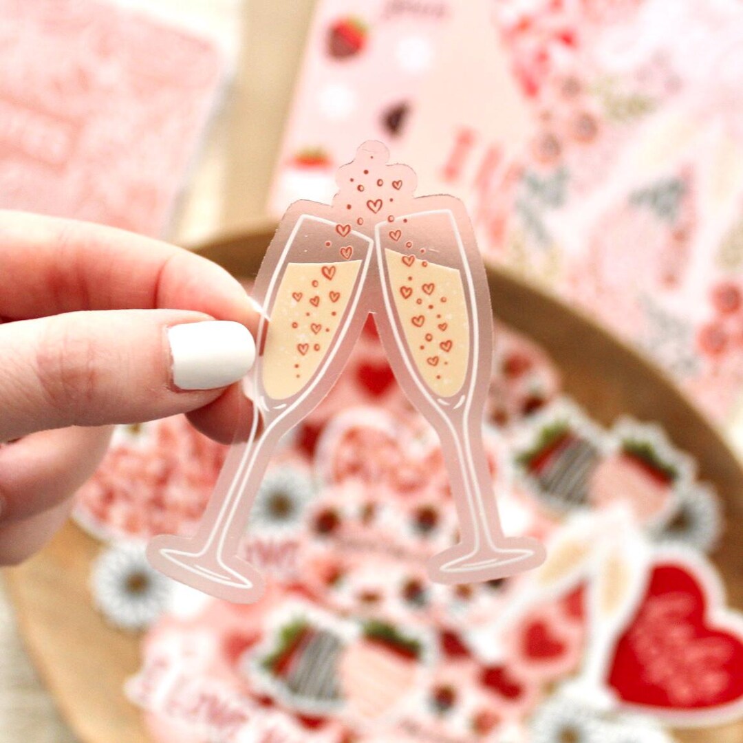 Clear Champagne Glasses Sticker, 3x2.75in. - Etsy