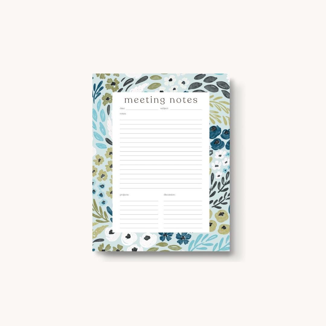 Waterfall Floral Meeting Notes Notepad, 11x8.5" - Etsy