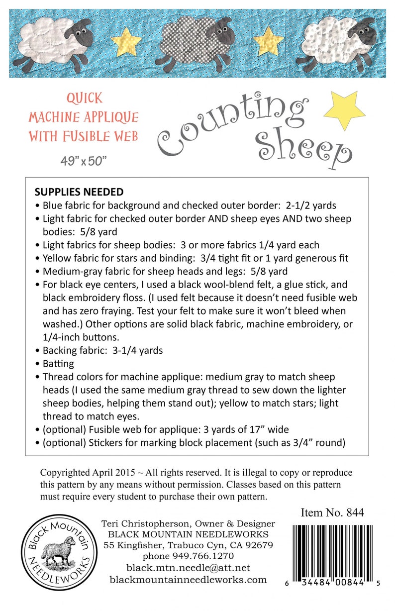 Counting Sheep Quilt Pattern Black Mountain Needleworks - Etsy